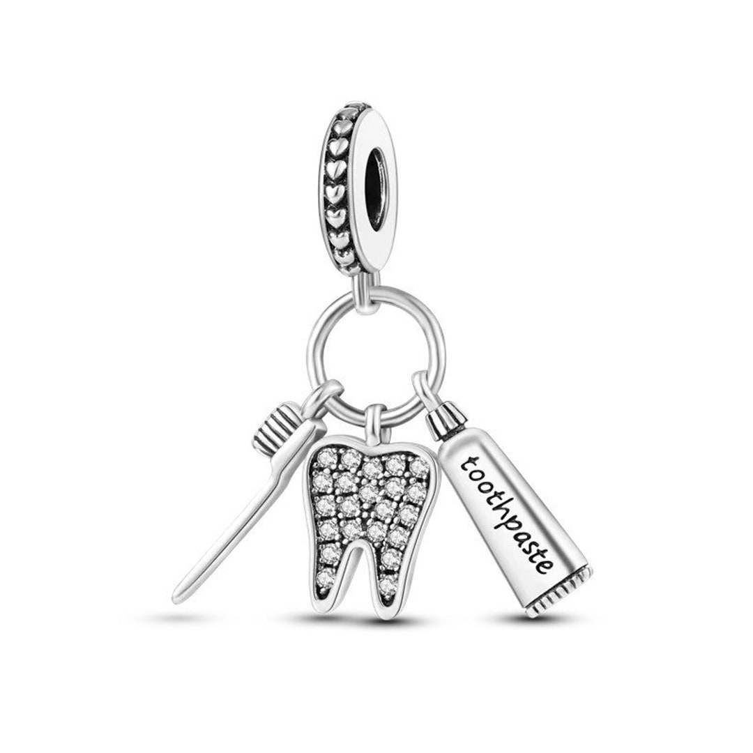 Toothbrush Tooth Toothpaste 925 Sterling Silver Pandora Fit Charm - Etsy
