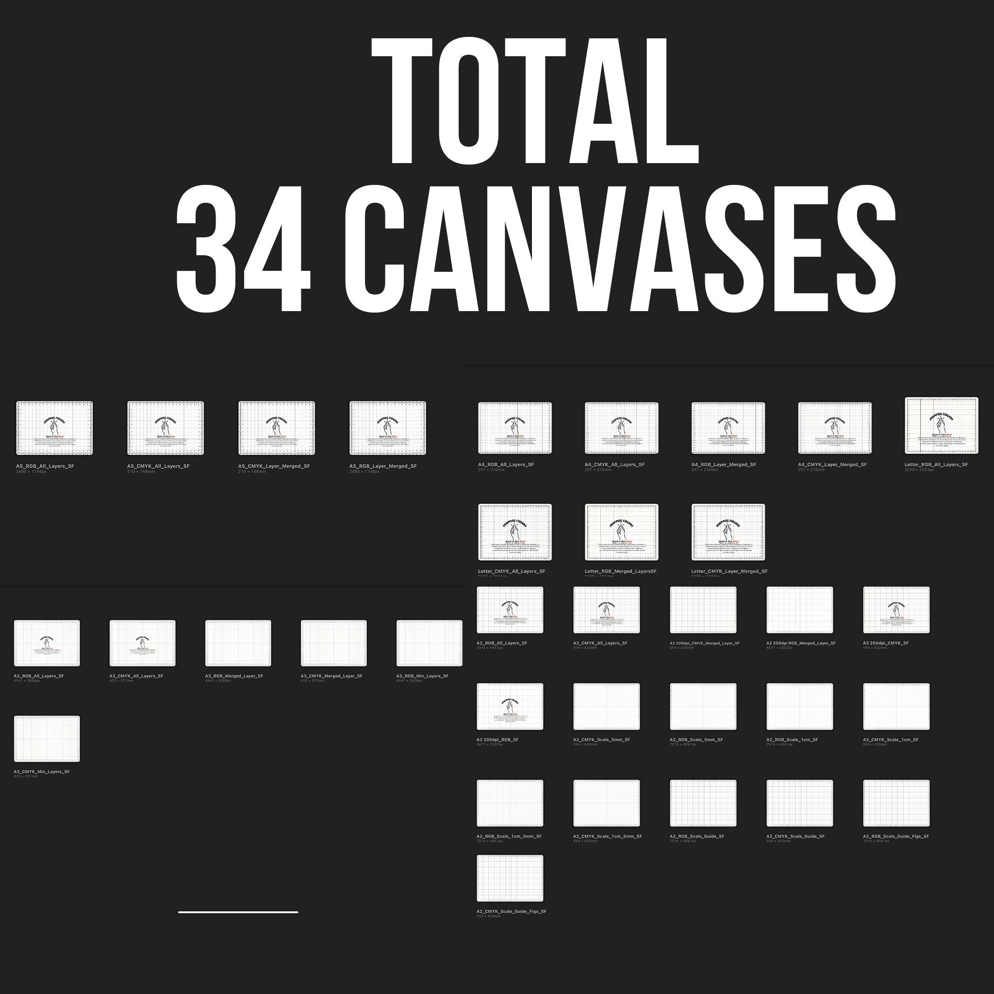 Bundle Set of A5, A4, A3, A2 and Letter Sizes Procreate Rulers & Grid ...