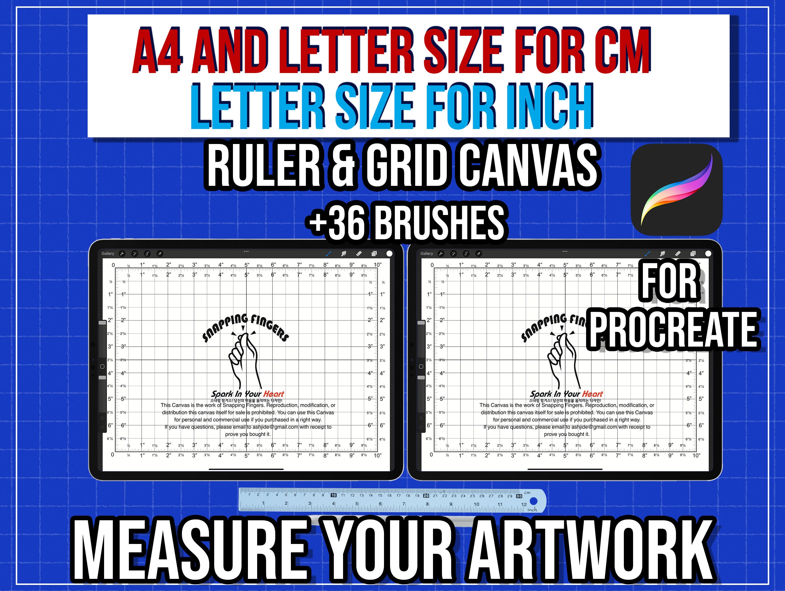 Bundle for Cm & Inch Procreate Ruler Grid Canvases 22 Brushes, 24 ...