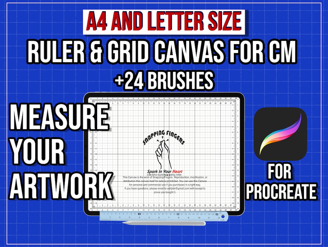 A4 and Letter Size Procreate Ruler & Grid Canvas With 24 Brushes for ...