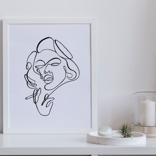 Girl Smoking Line Drawing - Etsy