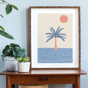 Blue Palm Tree, Palm Tree Decor, Coastal Poster, Sunset Poster, Palm ...