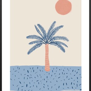 Blue Palm Tree, Palm Tree Decor, Coastal Poster, Sunset Poster, Palm ...