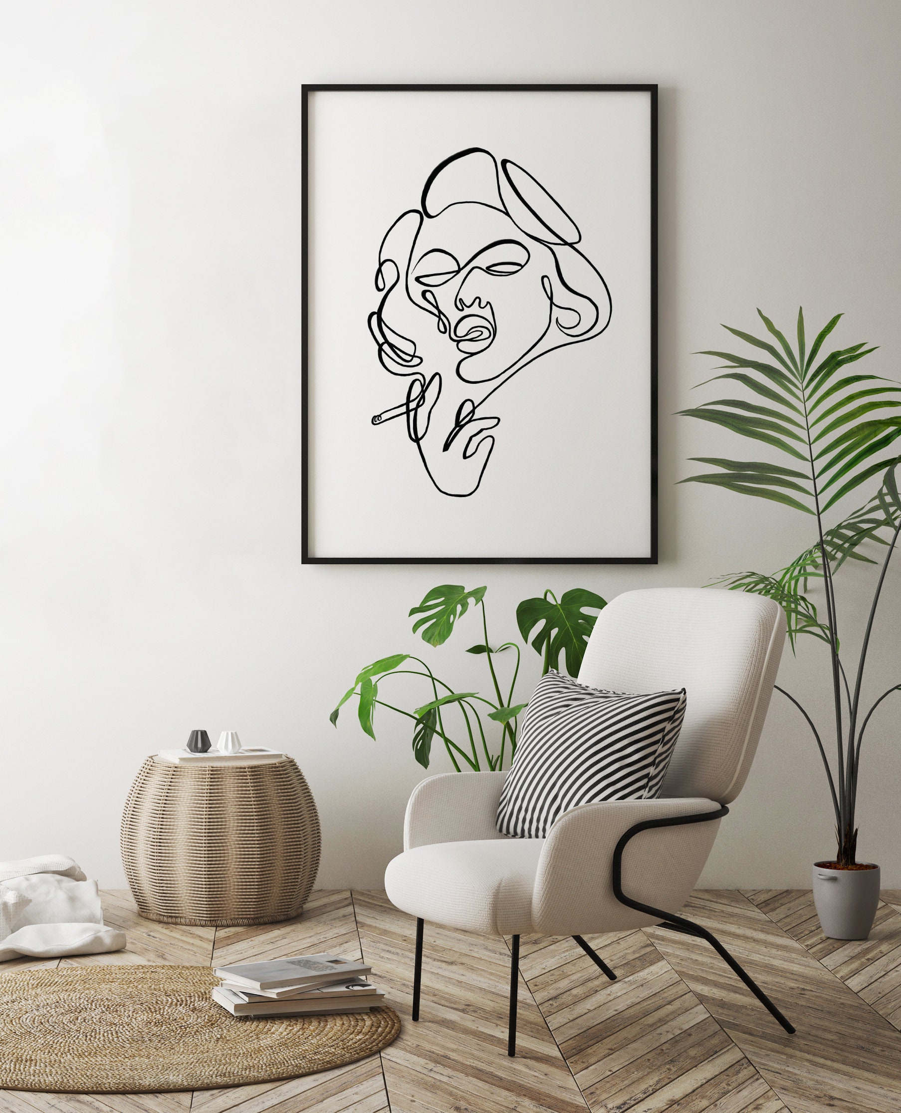 Woman Line Art Woman Smoking Art Smoking Girl Print Line | Etsy