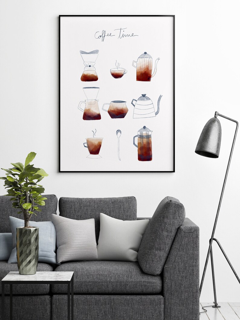 Coffee Time Poster Coffee Kitchen Print Coffee Illustration - Etsy
