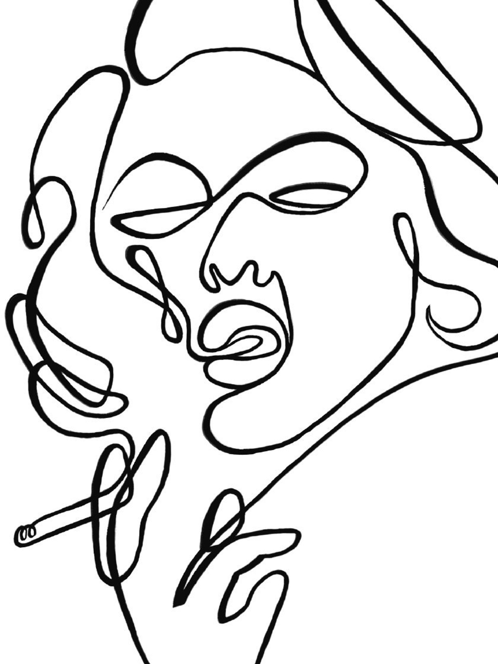Woman Line Art Woman Smoking Art Smoking Girl Print Line | Etsy