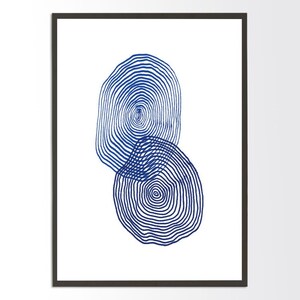 Les Cercles Blue Line Art, Navy Blue Wall Art, Line Drawing, Geometric ...