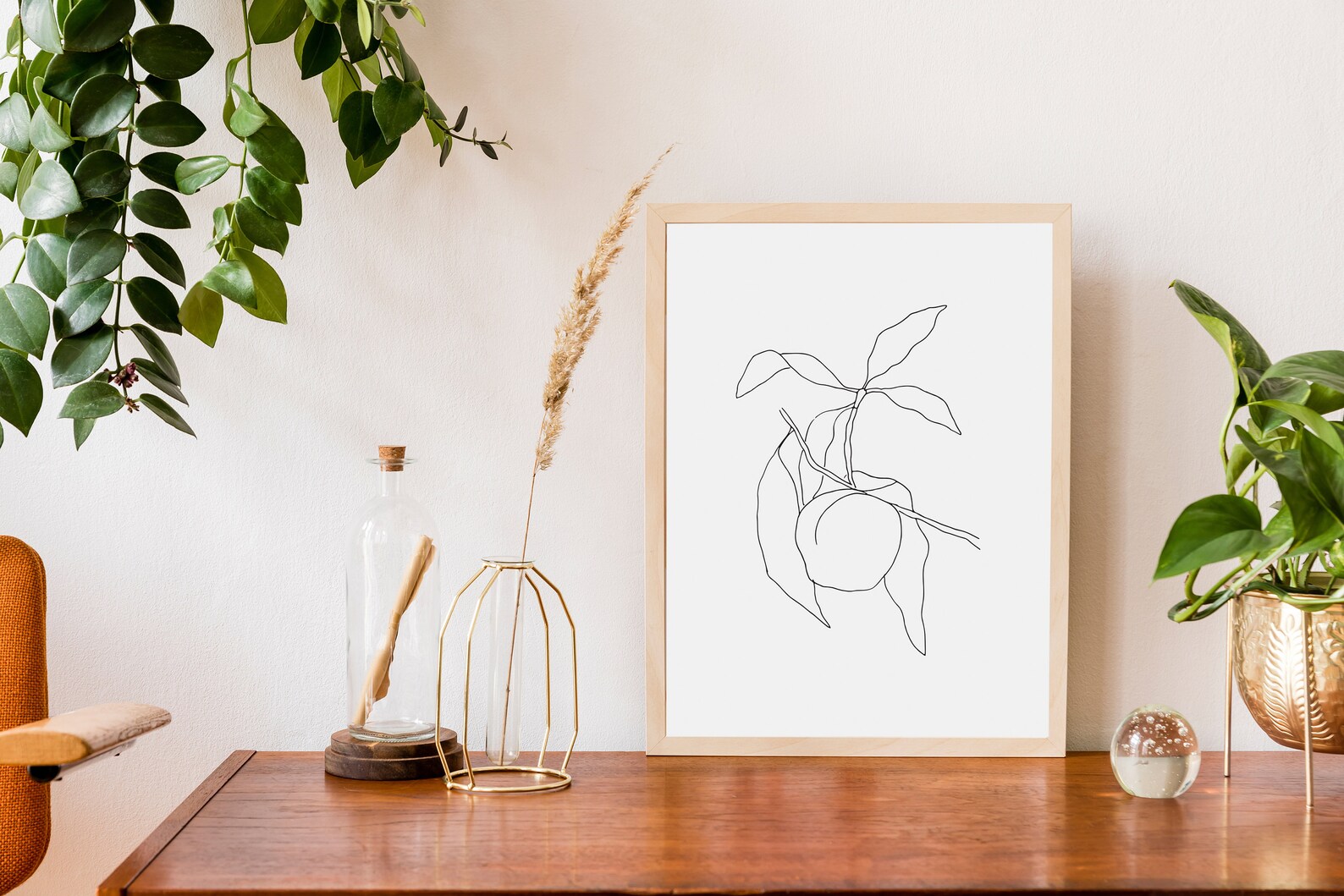 Peach Print Minimalist Print Line Art Scandinavian Print | Etsy