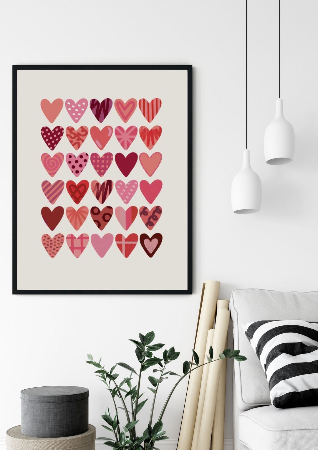 Heart Symphony Poster, Heart Art, Heart Decor, Pink Poster, Minimalist ...