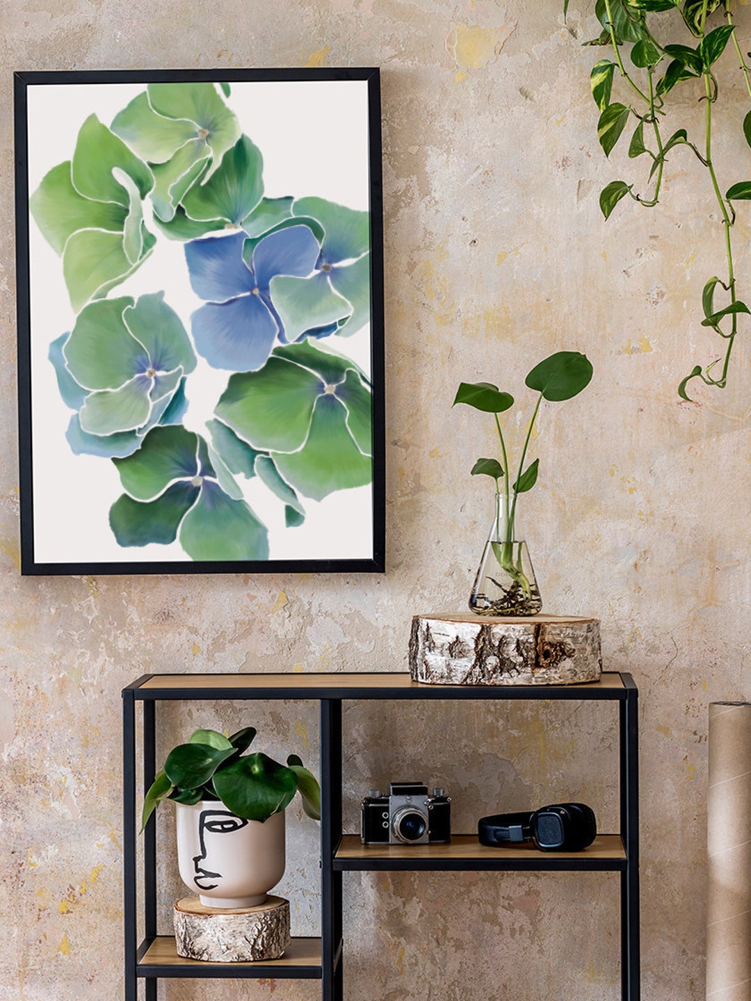 Blue Hydrangea Poster, Hydrangea Home Decor, Watercolor, Flowers ...