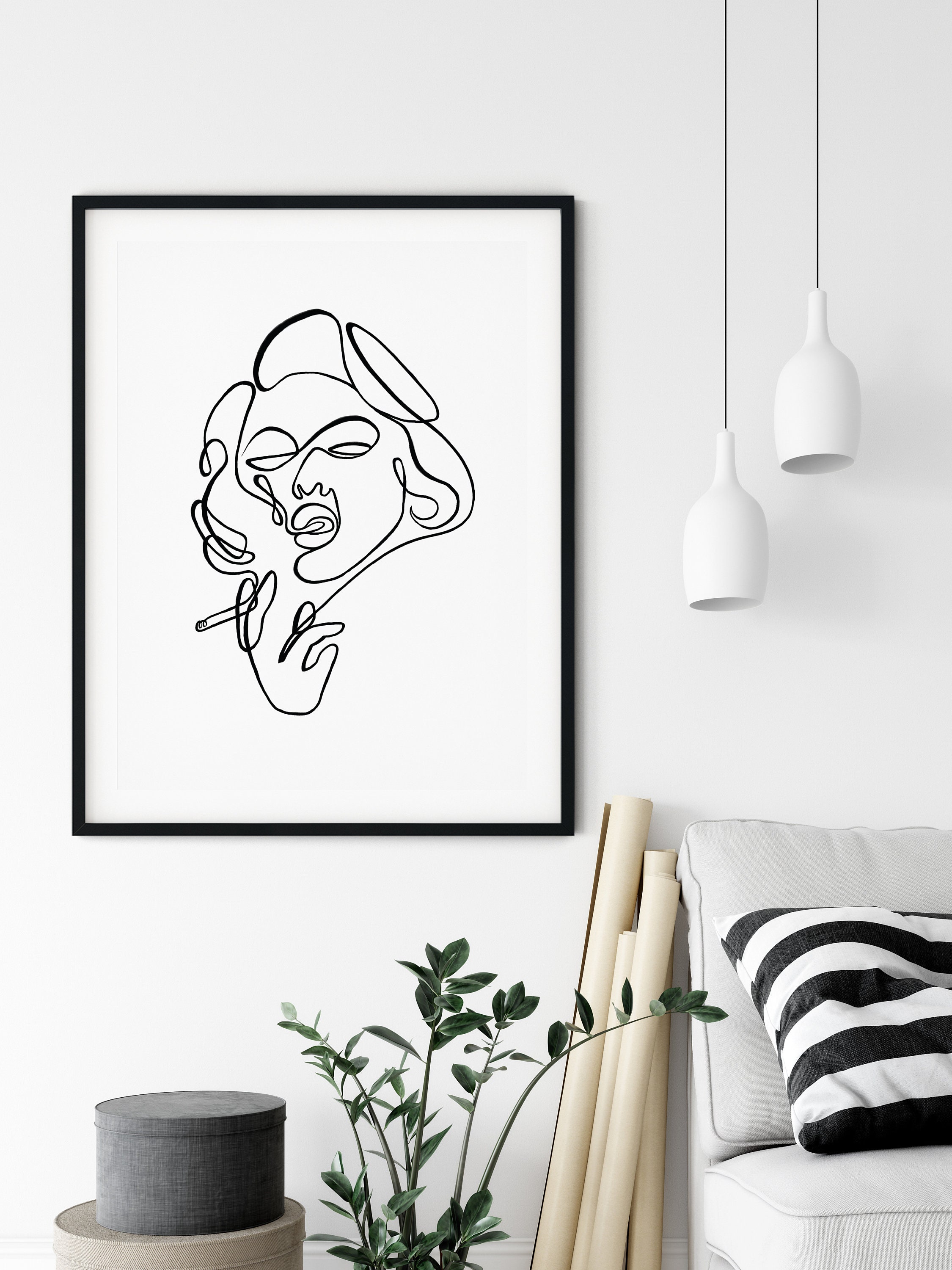 Woman Line Art Woman Smoking Art Smoking Girl Print Line - Etsy