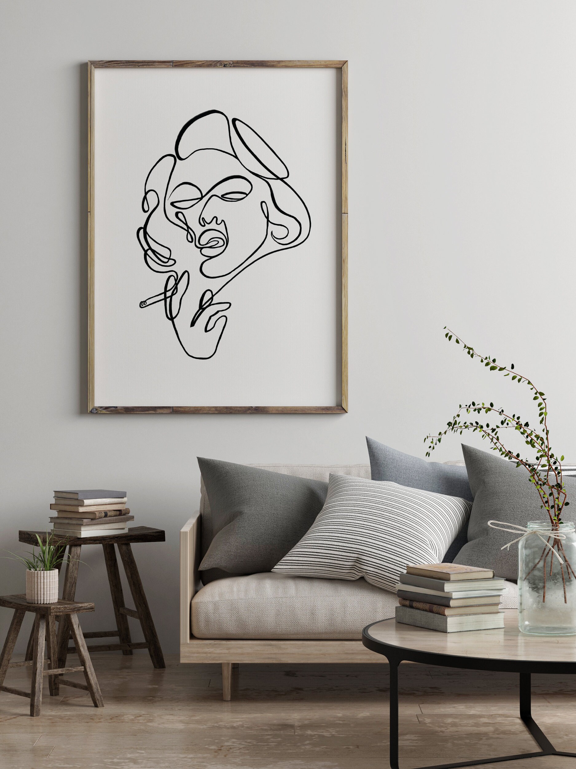 Woman Line Art Woman Smoking Art Smoking Girl Print Line | Etsy