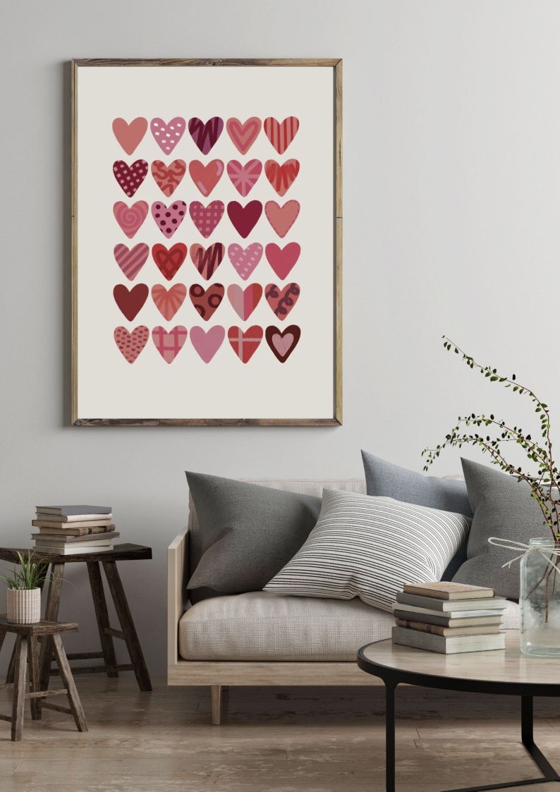 Heart Symphony Poster, Heart Art, Heart Decor, Pink Poster, Minimalist ...