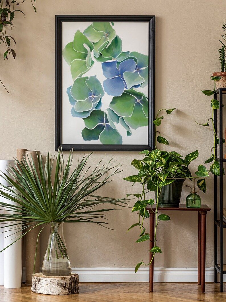Blue Hydrangea Poster Hydrangea Home Decor Watercolor - Etsy