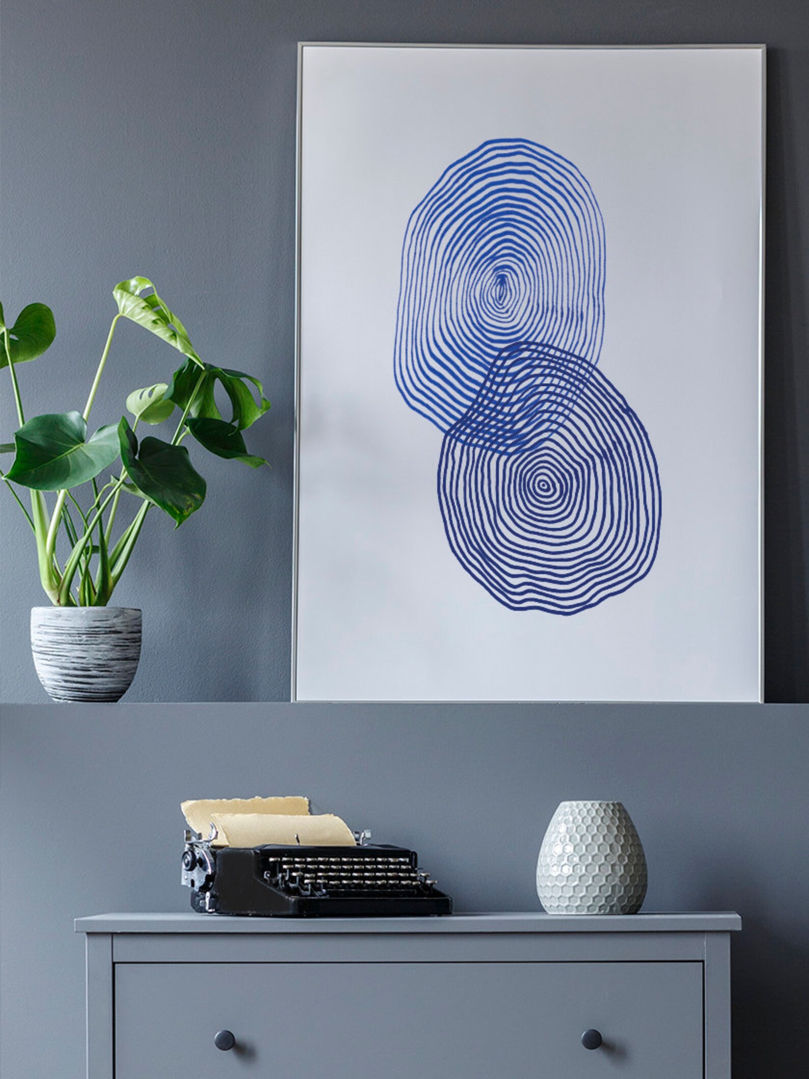 Les Cercles Blue Line Art Navy Blue Wall Art Blue Line - Etsy