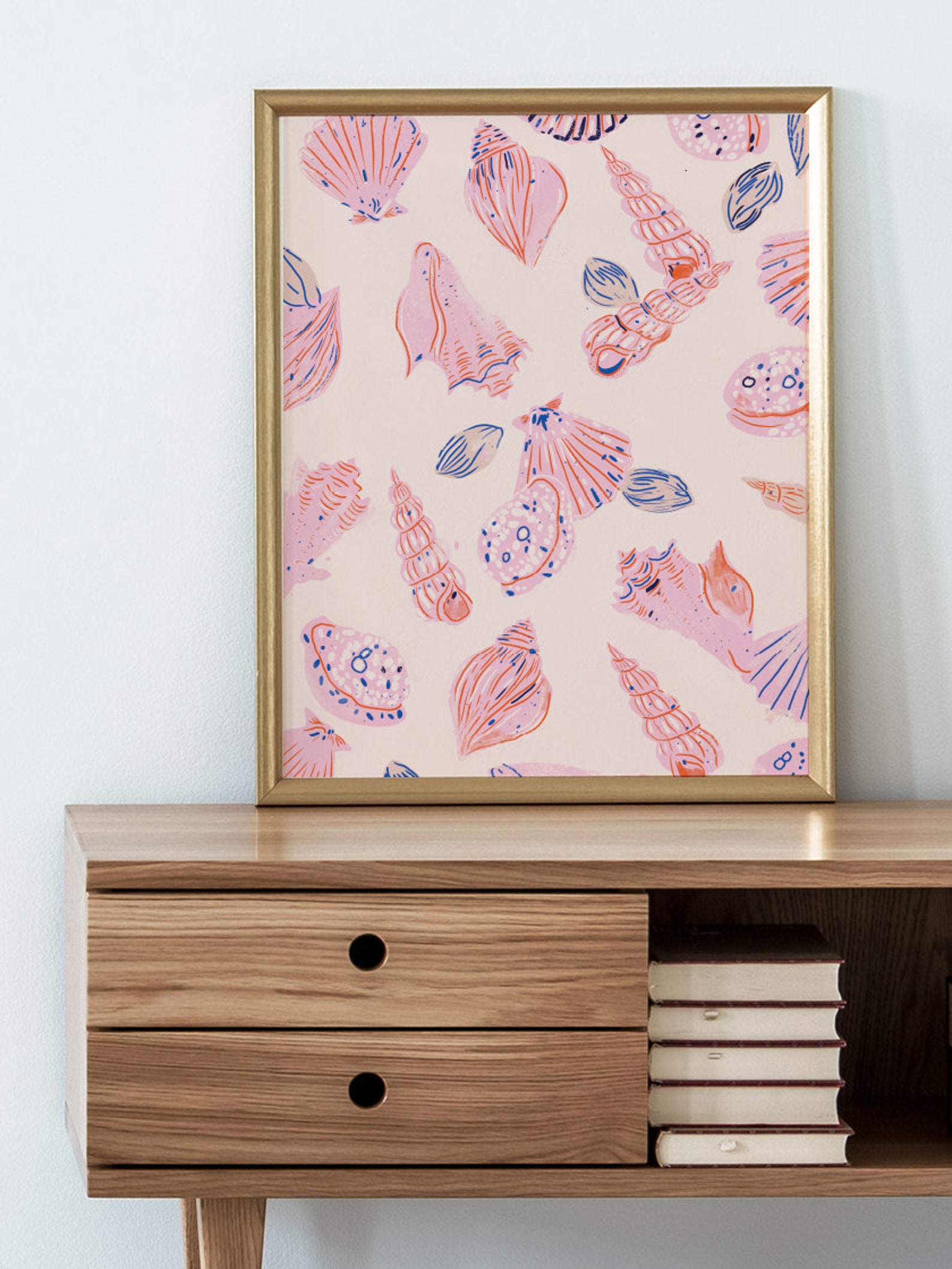 Sea Shell Art, Nautical Poster, Shell Illustration, Coastal Home Decor ...