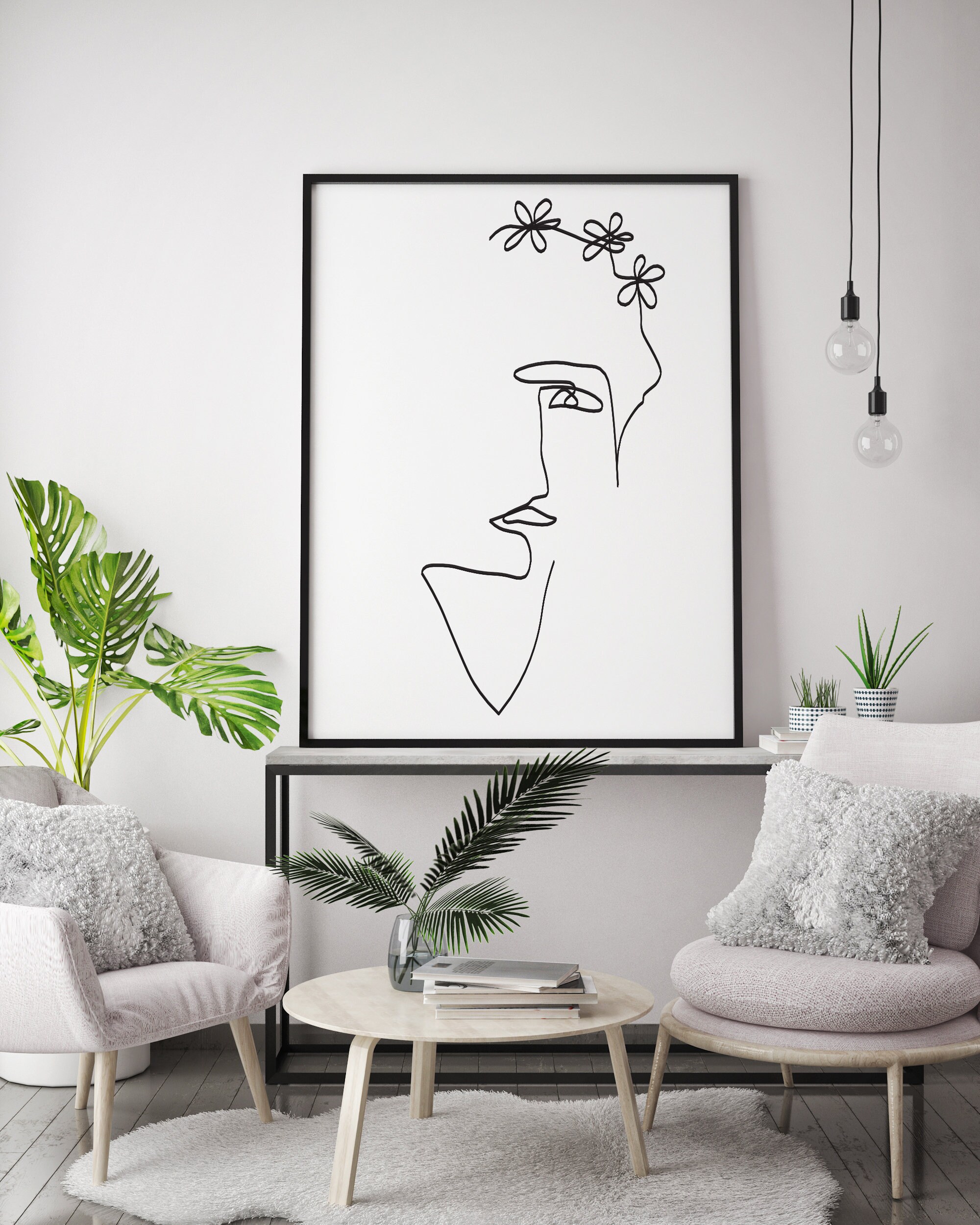 Flower Lady Poster Face Drawing Abstract Face Art Face Line | Etsy