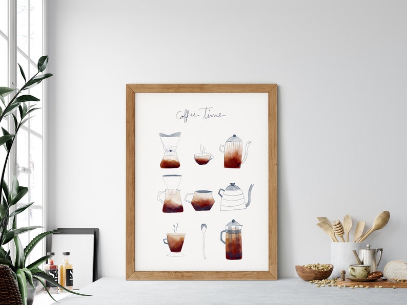 Coffee Time Poster Coffee Kitchen Print Coffee Illustration - Etsy