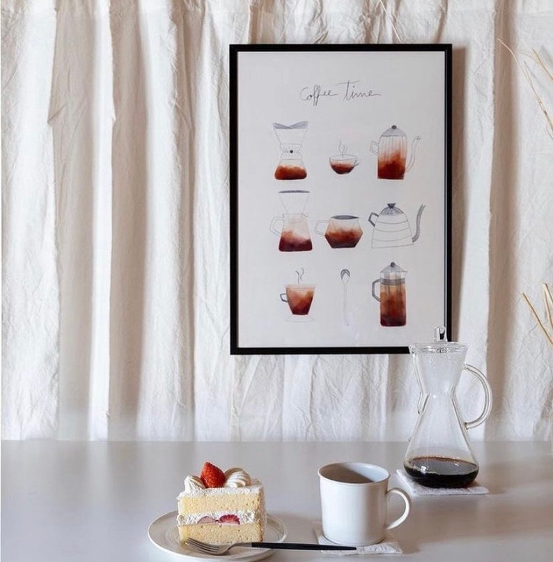 Coffee Time Poster Coffee Kitchen Print Coffee Illustration - Etsy