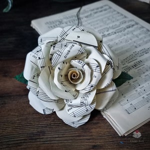 Sheet Music Paper Rose With Green Leaves and Gift Message Tag - Etsy