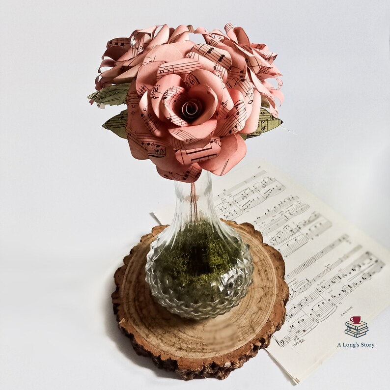 Music Paper Rose Vintage Pink Sheet Musician Bouquet | Etsy