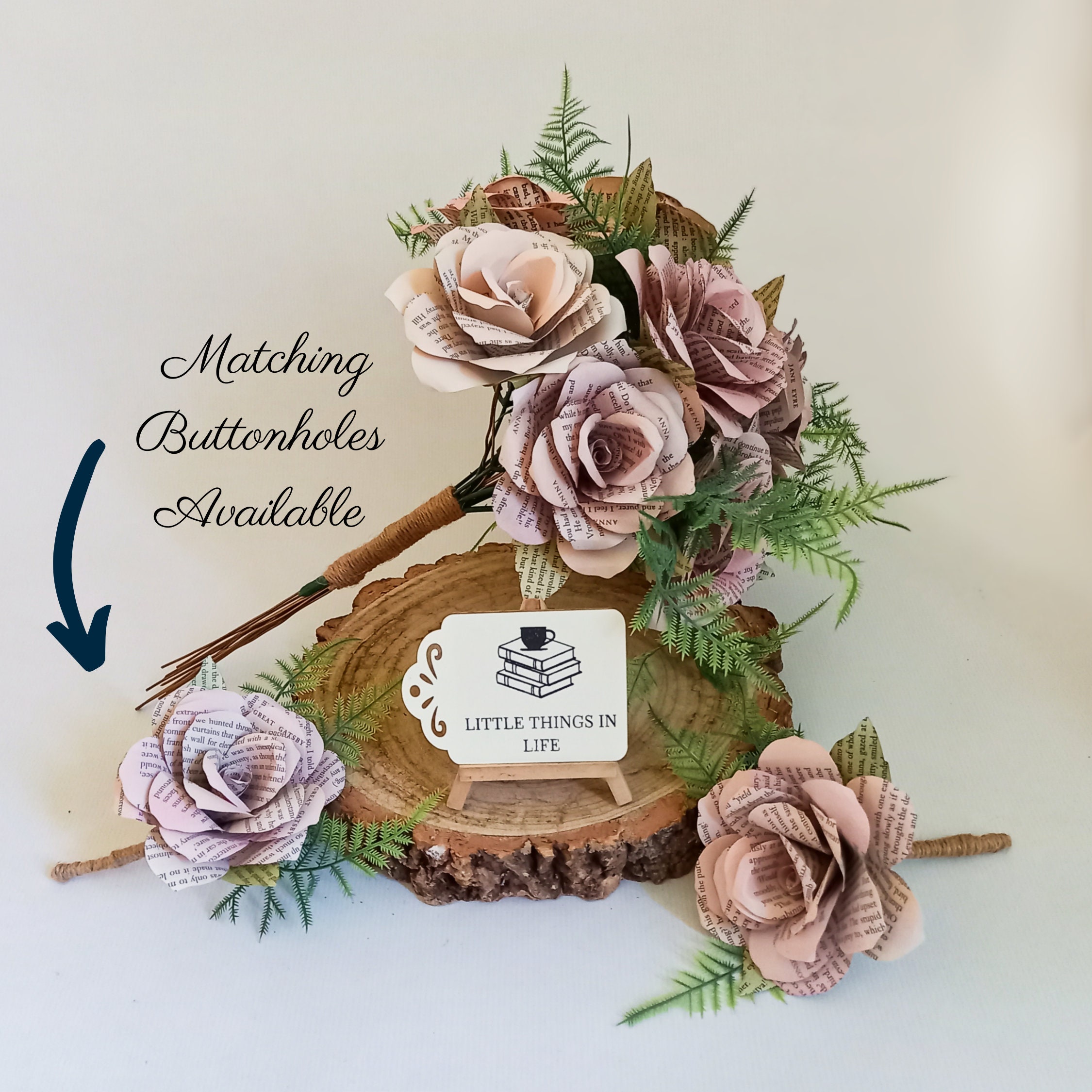 Pink Book Page Roses Bouquet Classic Literature Wedding | Etsy