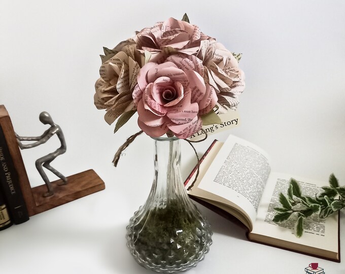 Pink Book Paper Roses Book Page Classic Literature Bouquet Wedding Gift ...