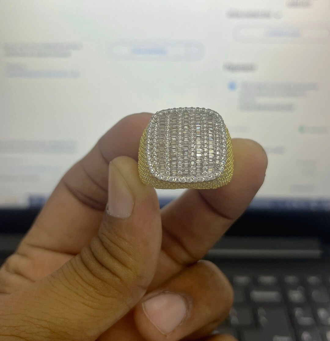 Men's Hip Hop Pinky Ring 14K Solid Gold Fully Iced Out Men Moissanite ...