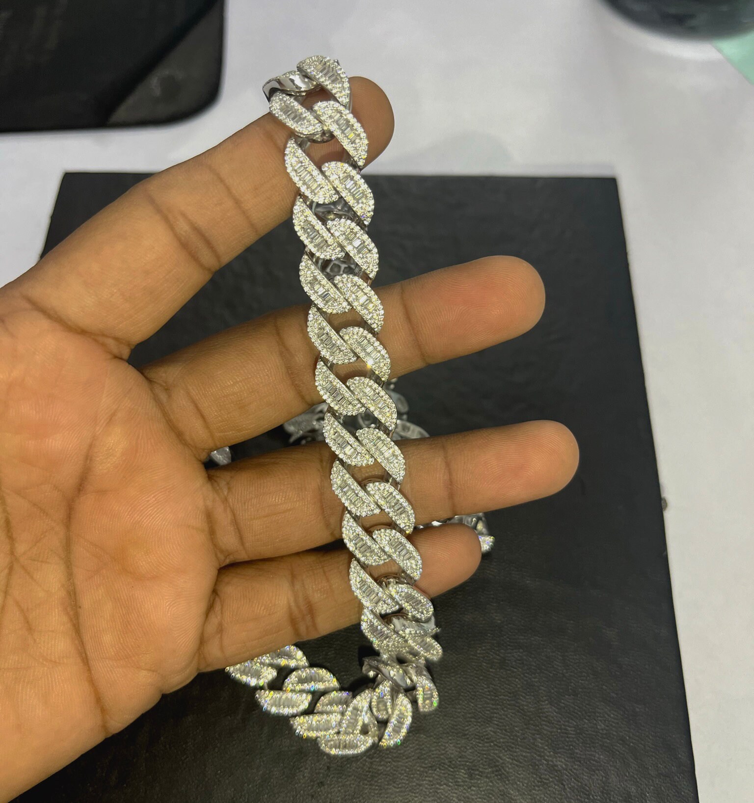 Men's Miami Cuban Link With Bugatti Moissanite Diamond Chain Necklace ...