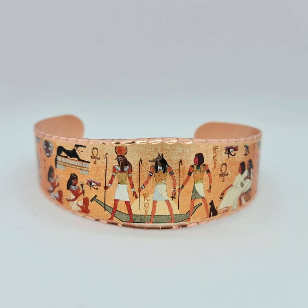 Egyptian Gods and Pharaohs Copper Bracelet, Ancient Egyptian Scene ...
