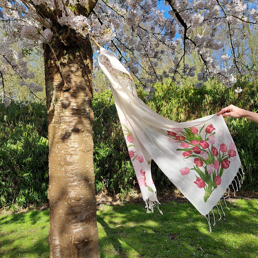 Tulip Cotton Scarf: Amsterdam Dutch Design, Handcrafted Fringe - Etsy