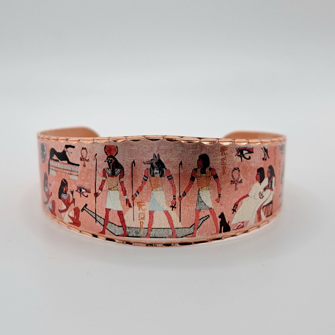 Egyptian Gods and Pharaohs Copper Bracelet, Ancient Egyptian Scene ...