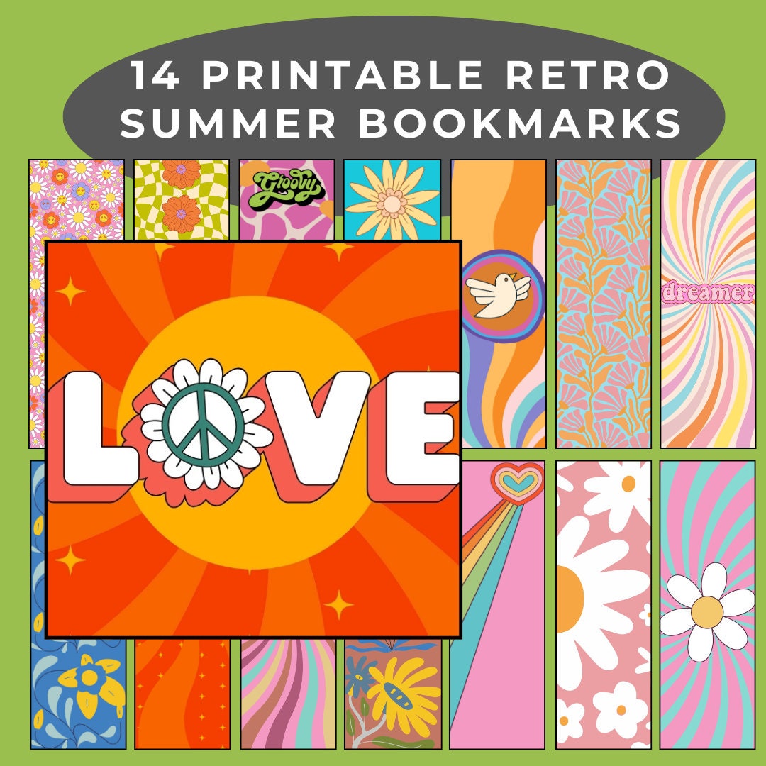 Retro Summer Bookmarks, Printable Book Lover Gift (digital Download) - Etsy
