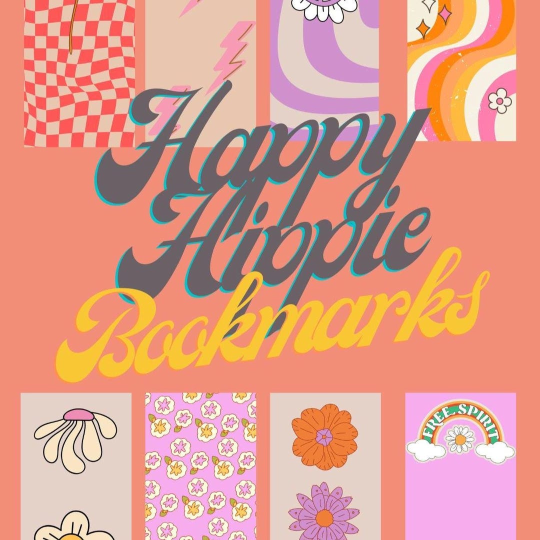 Happy Hippie Bookmarks, 70s Retro Style, Groovy Floral Gift, Printable ...