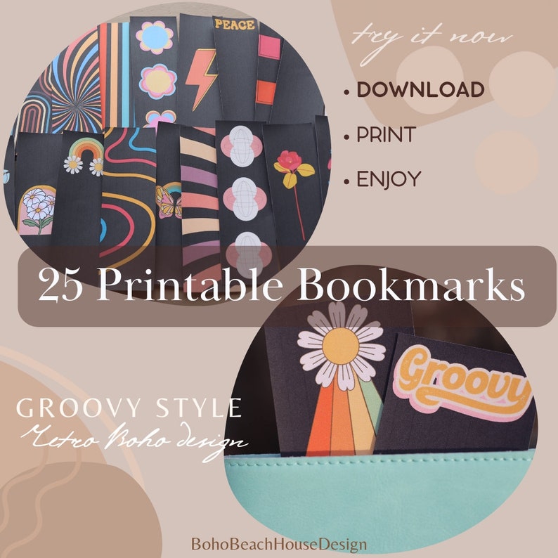 25 Printable Bookmarks Bundle Retro Summer Book Lover Gift Reading ...