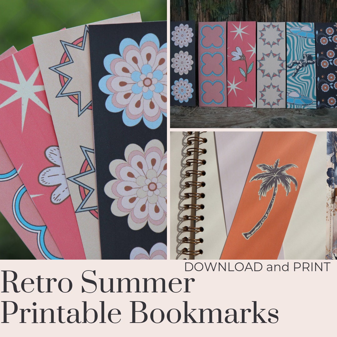 Retro Summer Printable Bookmarks, Boho Book Club Gifts (digital ...