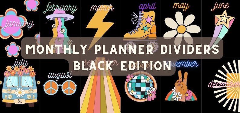 Monthly Planner Dividers - 12 Pages for Printing, Hippie and Groovy ...