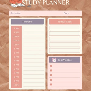 Study Planner Schedule Daily Study Planner Homework Tracker Schedule ...