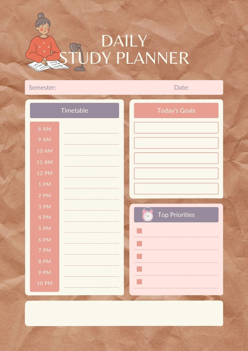 Study Planner Schedule Daily Study Planner Homework Tracker Schedule ...