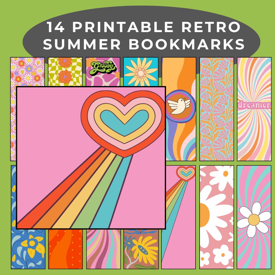 Retro Summer Bookmarks, Printable Book Lover Gift (digital Download) - Etsy