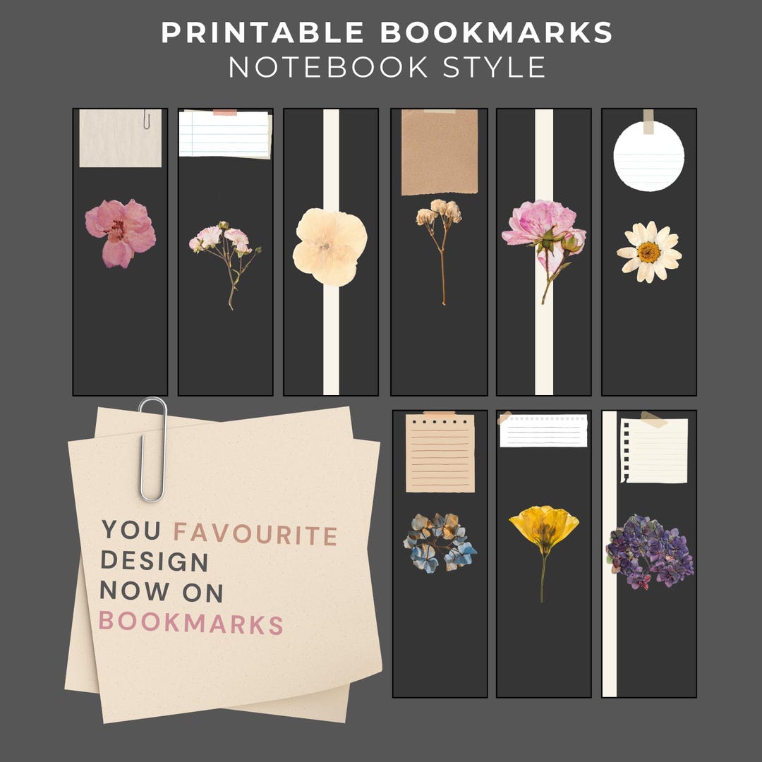Printable Bookmarks Notebook Design Page Markers Set of 9 Floral ...