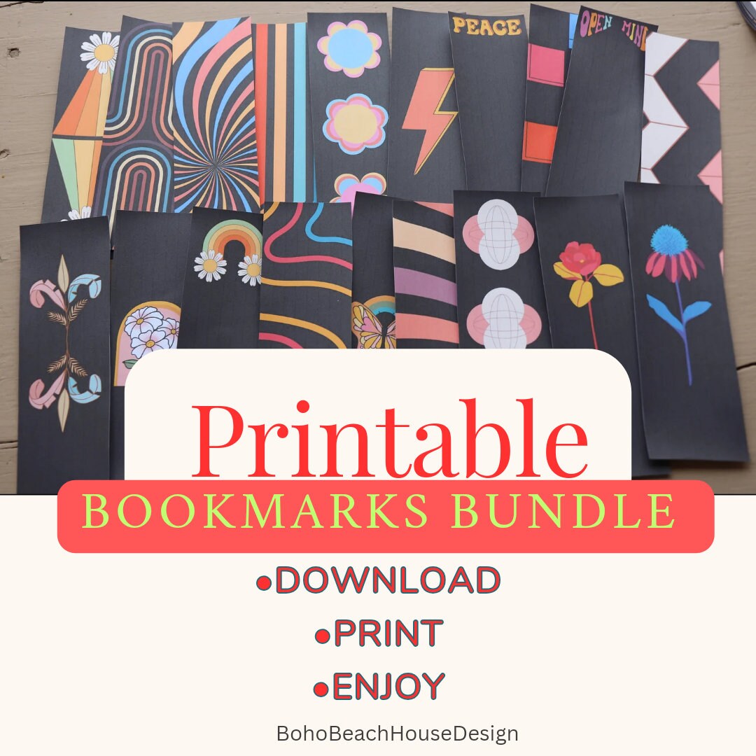 25 Printable Bookmarks Bundle Retro Summer Book Lover Gift Reading ...