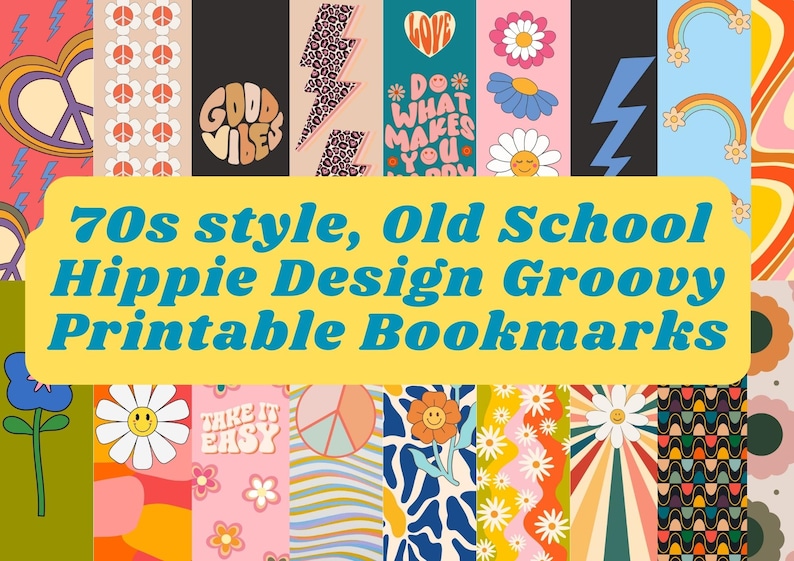 Happy Hippie Bookmarks, 70s Retro Style, Groovy Floral Gift, Printable ...