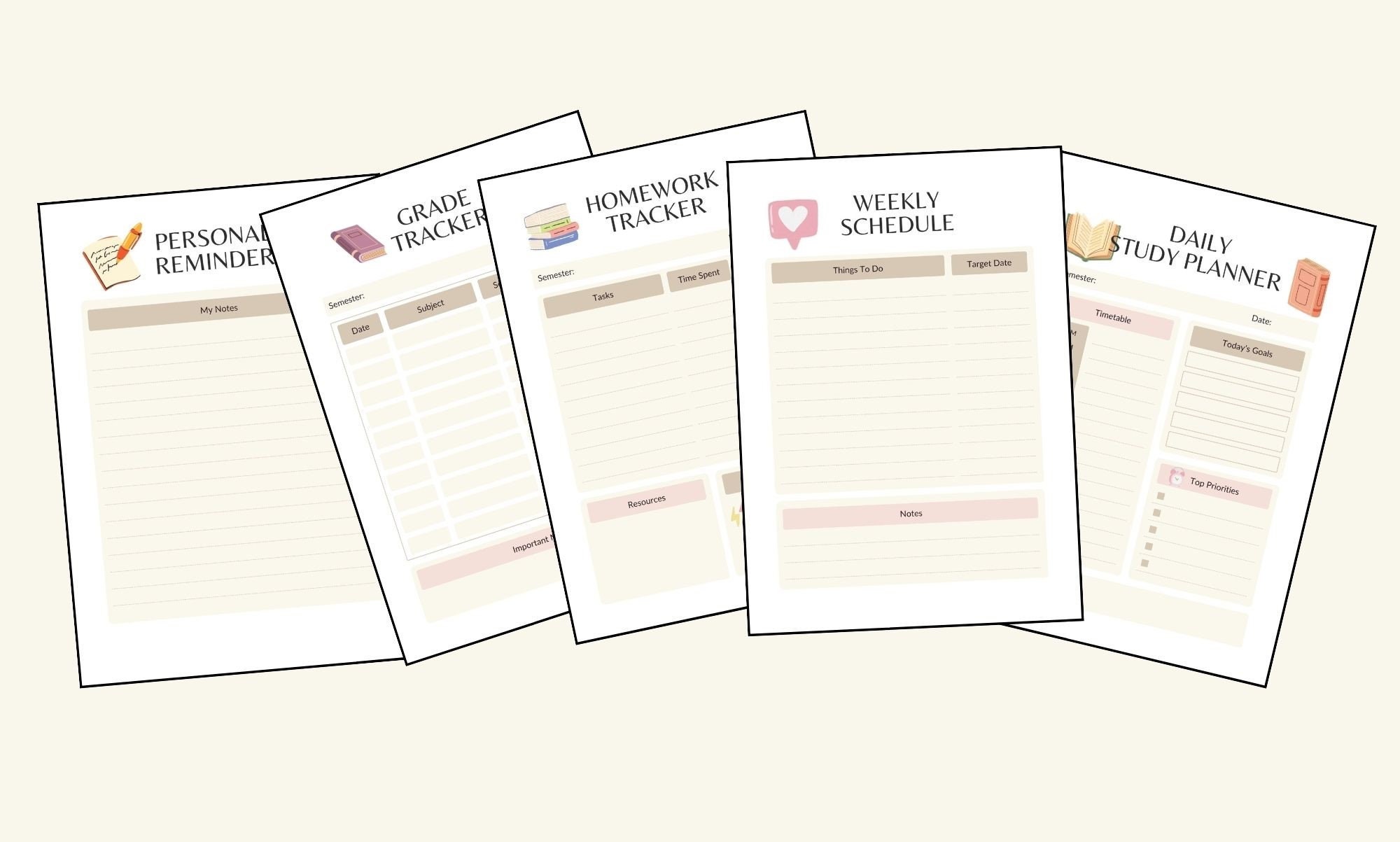 Study Planner Printable Pages. Undated. Planner and Journal Refills and ...