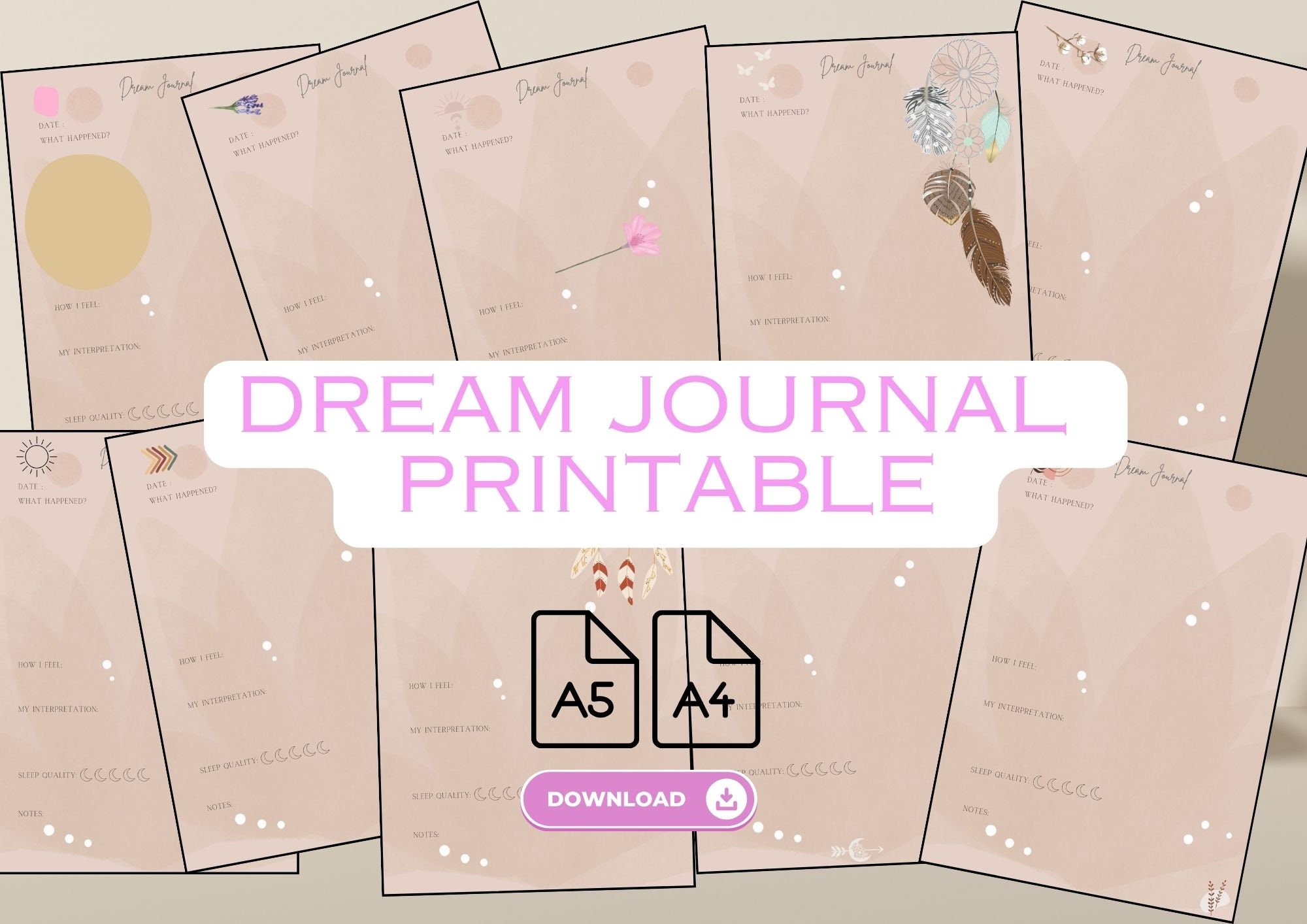 Dream Journal Pages for Your Planner and Journal 14 Aesthetic Bohemian ...