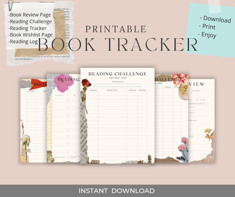 Book Tracker Printable 6 Pages to Track Your Reading Perfect Gift for ...
