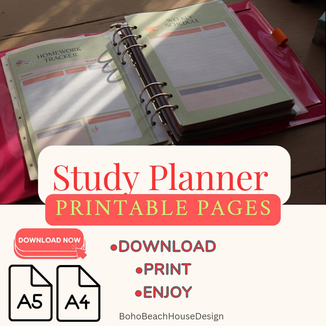 Study Planner Printable Pages Undated Planner Journal Refills Inserts ...