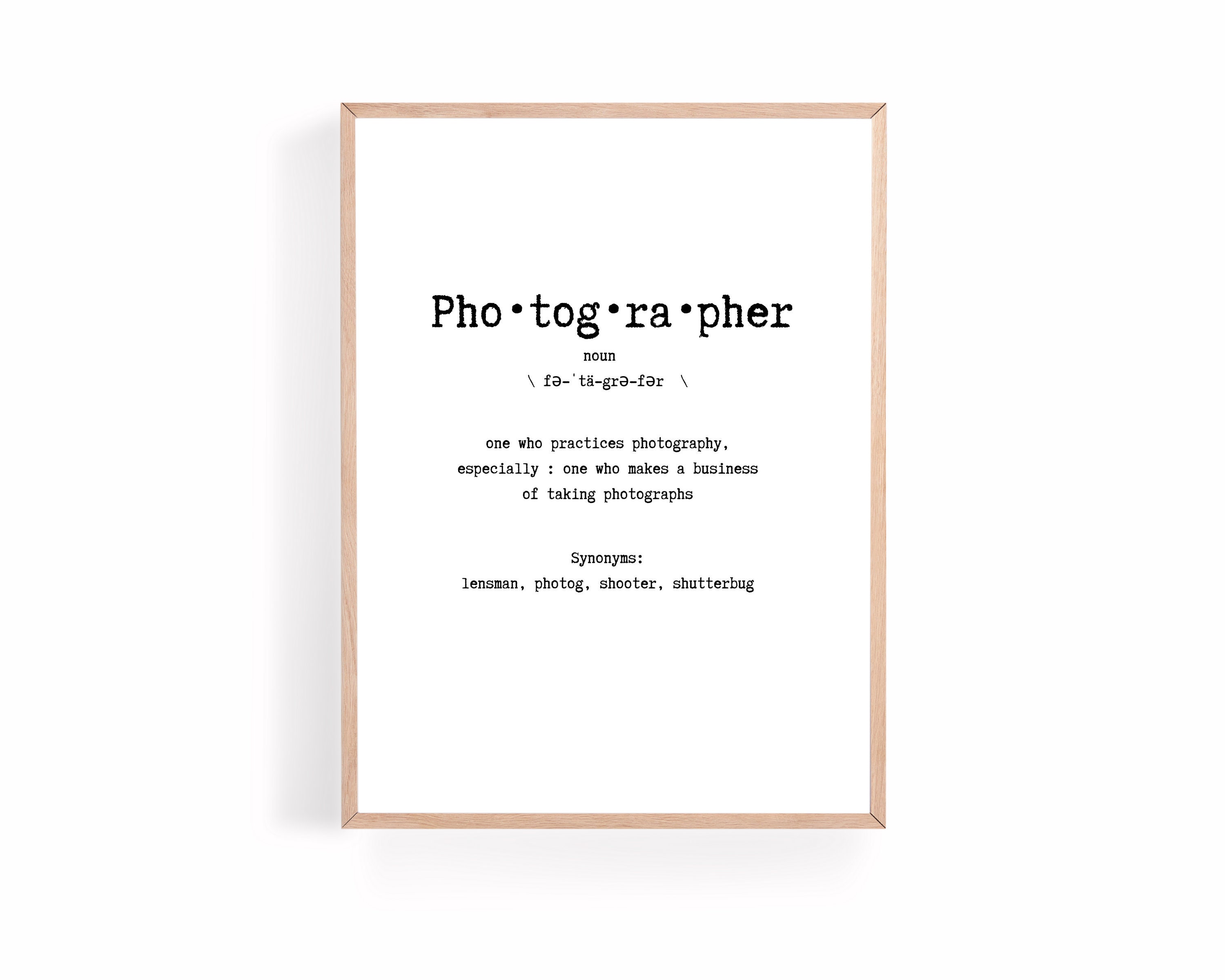 Photographer Definition Word Art, Black and White Printable, Instant ...