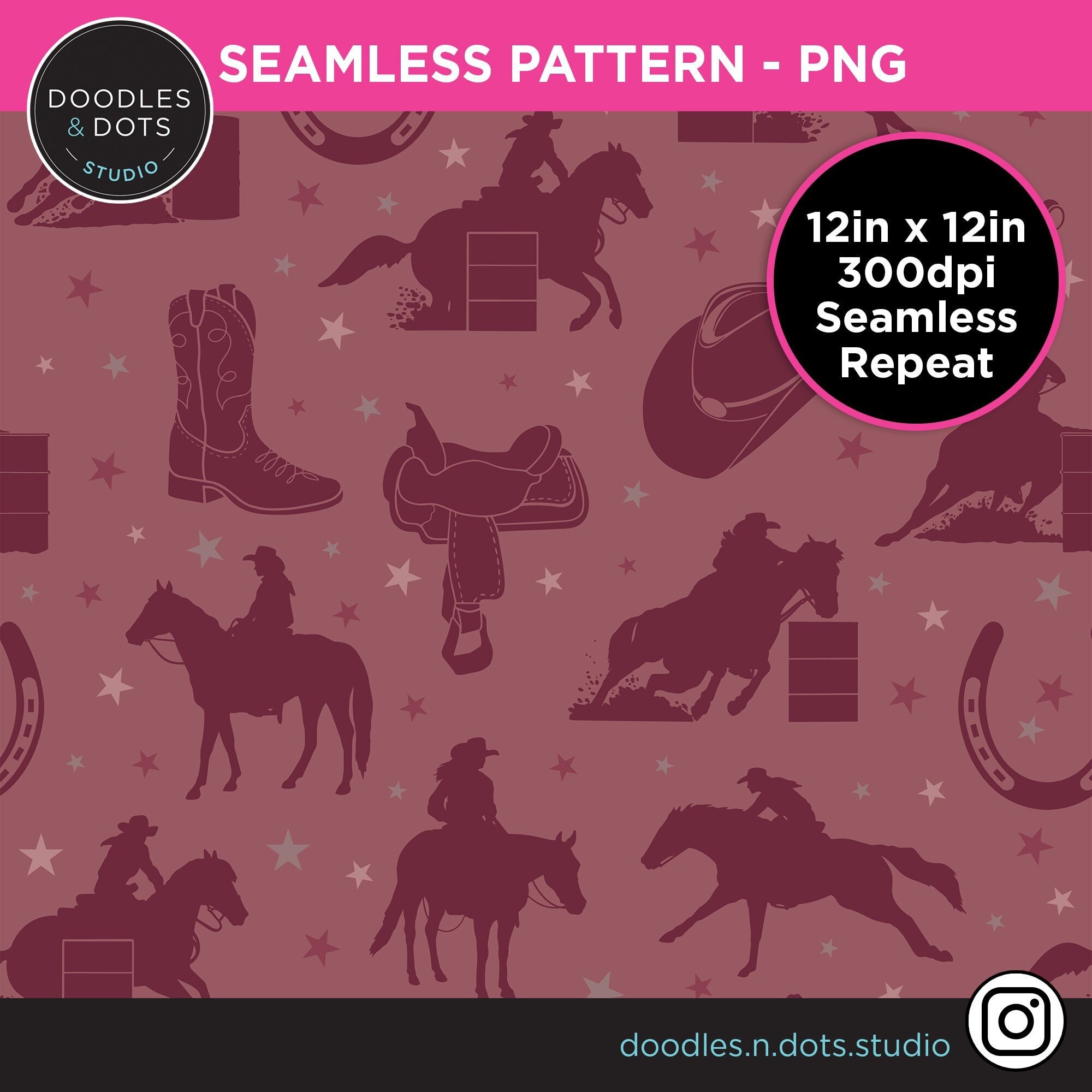 Seamless Barrel Racing Pattern, Horse Repeat Pattern, 12in X 12in 300 ...
