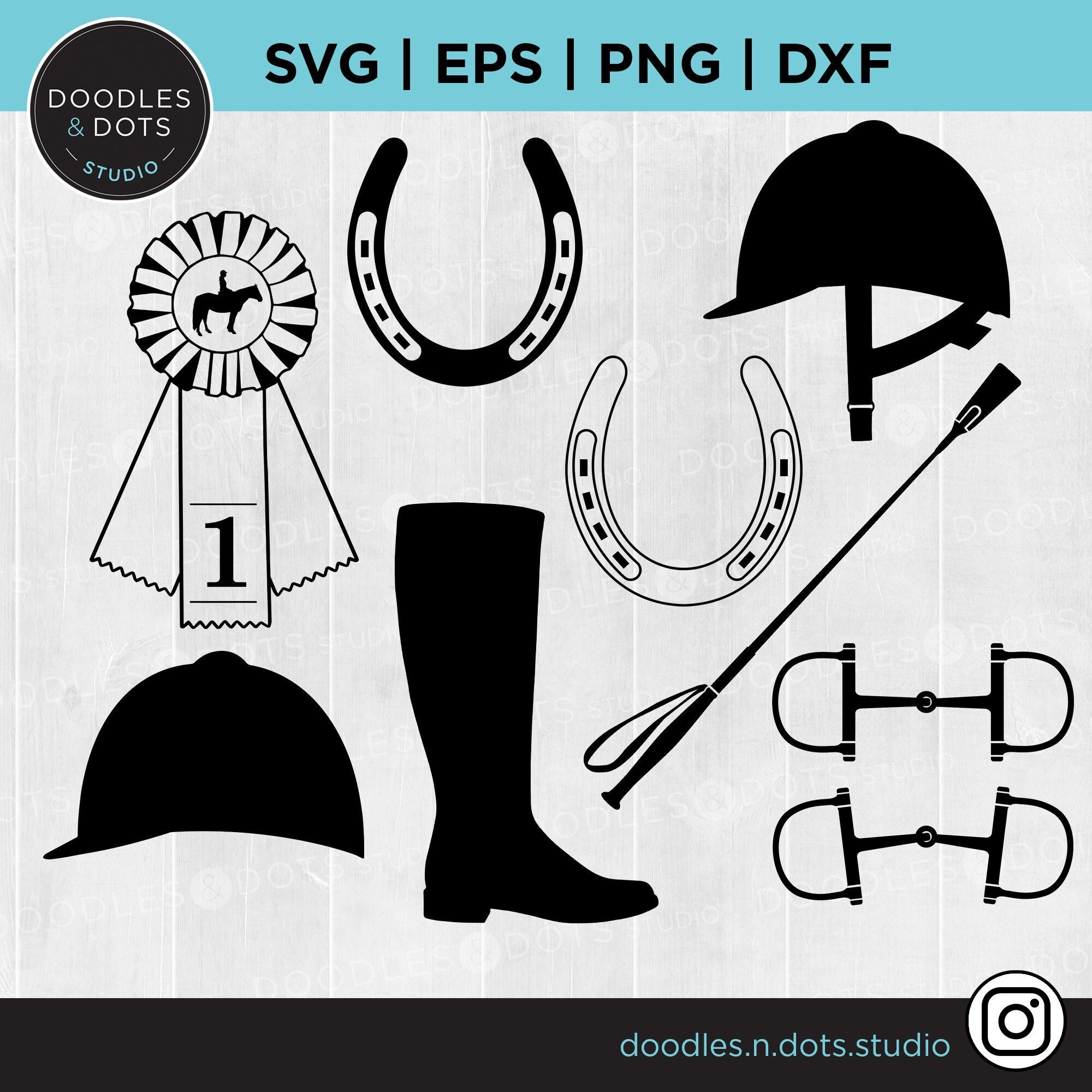 Horse Show SVG Bundle | Equestrian SVG Motifs | Horse Shoe, Riding Boot ...